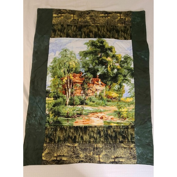 Handmade | Bedding | Handmade Quilted Cabin Tree Landscape Scene Wall ...